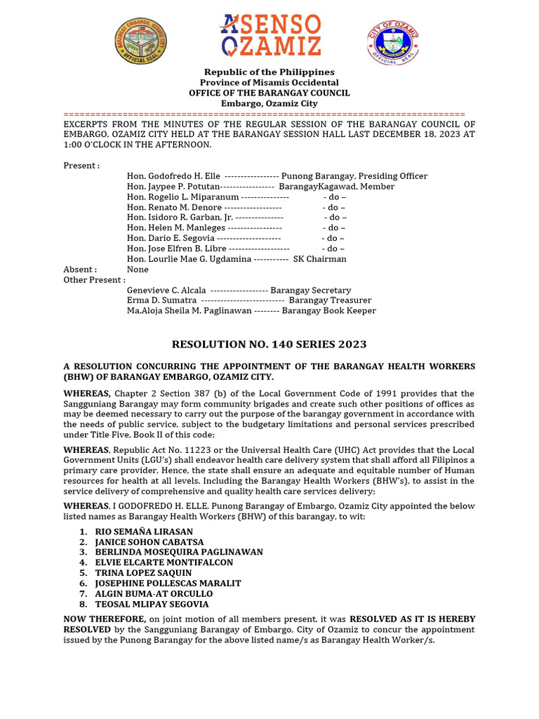 Resolution No. 140 S. 2023 BHW | PDF | Philippines