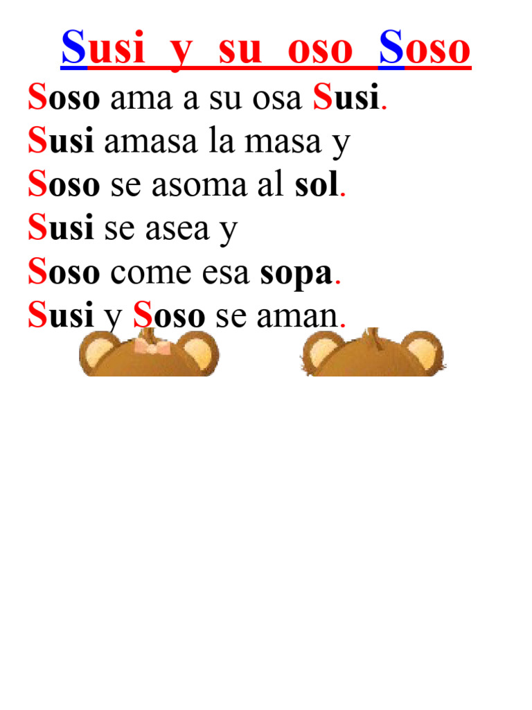Susi y su oso Soso: Lectura para Primer Grado | PDF