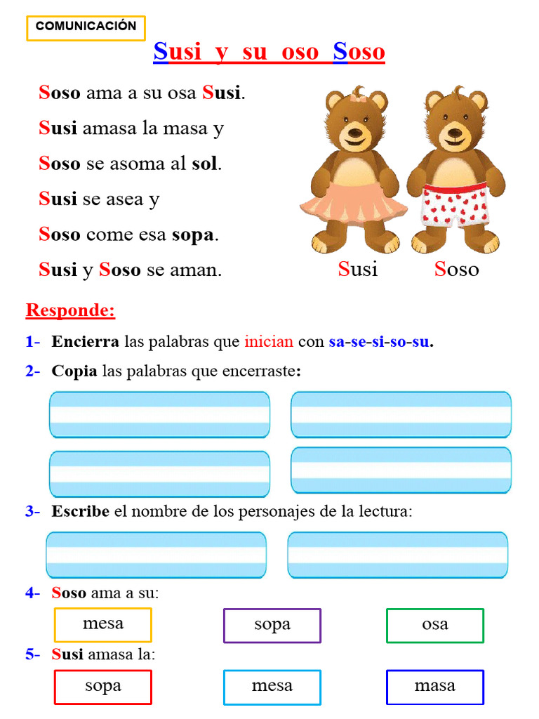 Ficha Lectura Susi y Su Oso | PDF