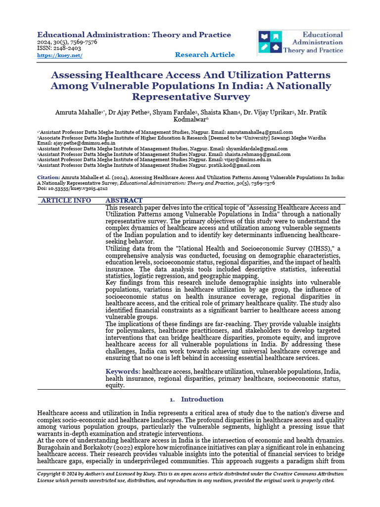 Assessing Healthcare Access and Utilization Patter | PDF | Health Equity | Health Care