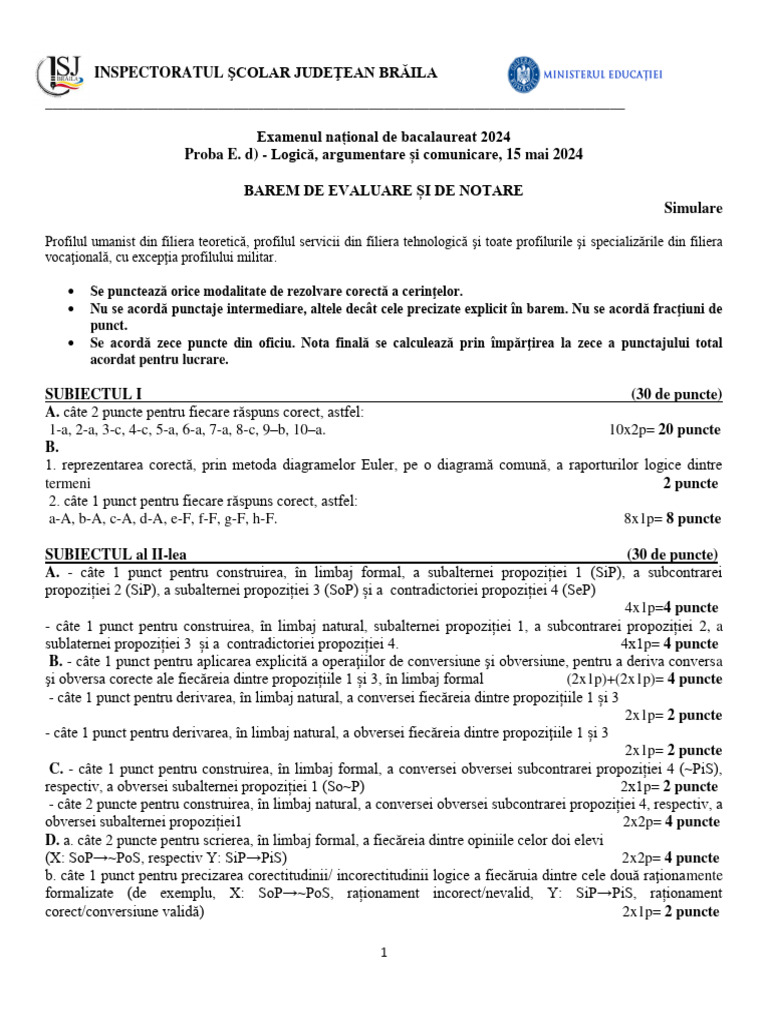 Logica Barem Simulare 15 Mai 2024 | PDF