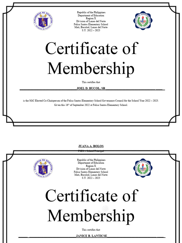 Certification of Membership | PDF | Government | Philippines