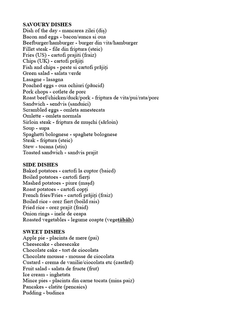 Types of Savoury and Sweet Dishes | PDF