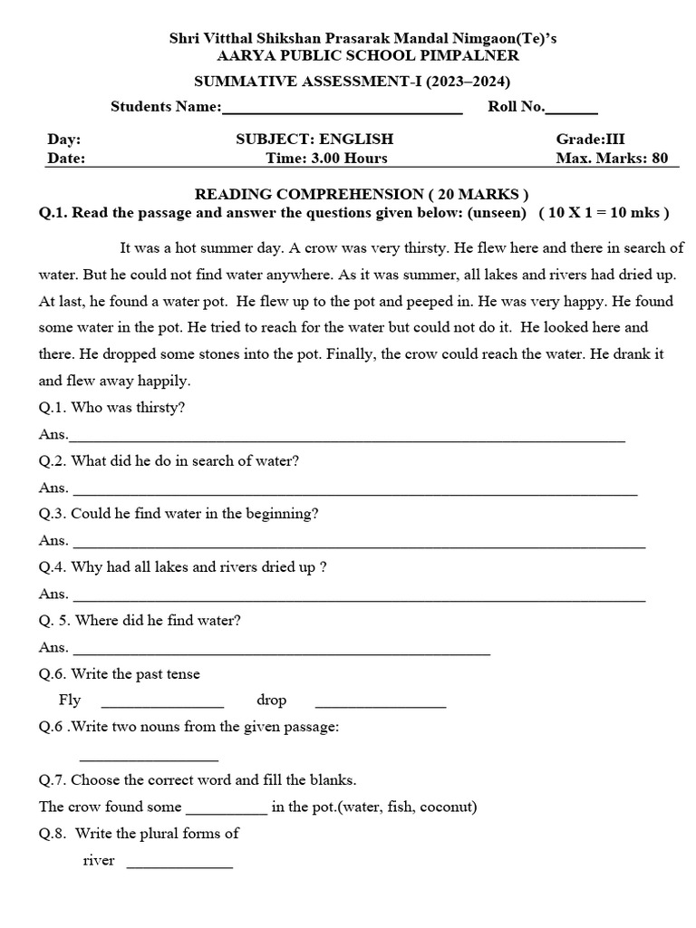 X English Sa 1 Exam | PDF | Plural | Syntax