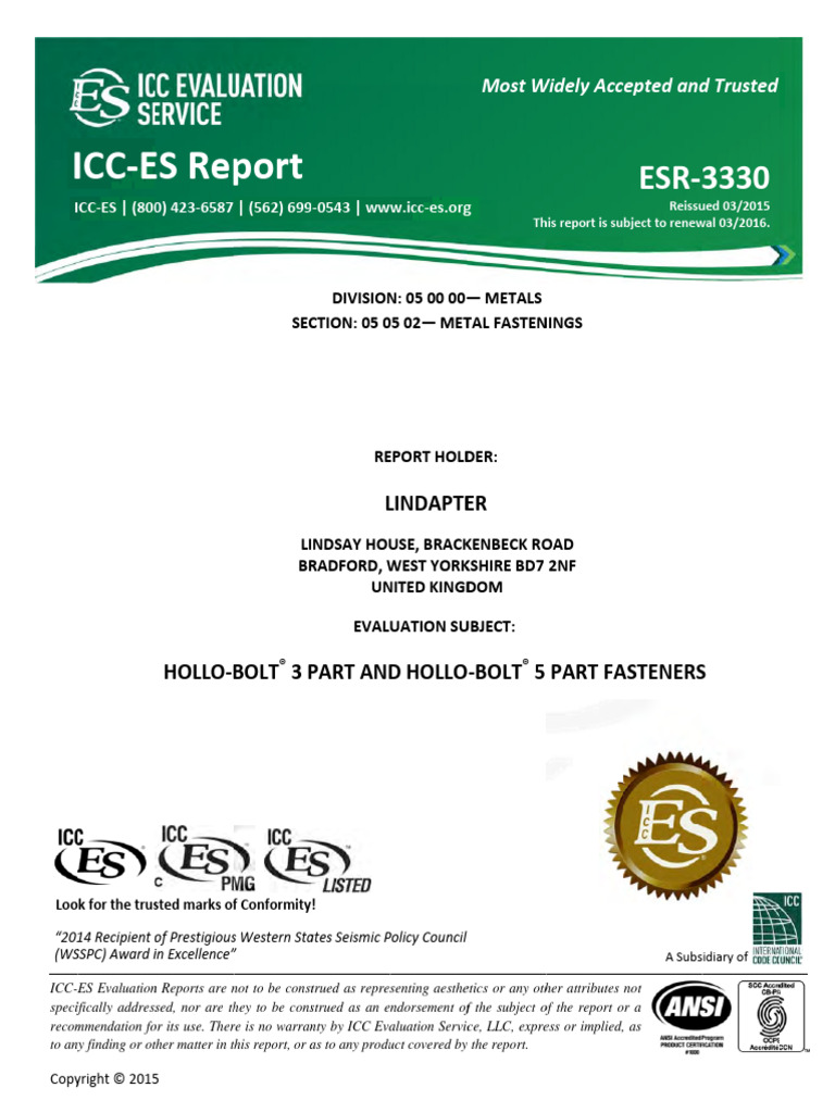 Esr 3330 | PDF | Screw | Structural Steel