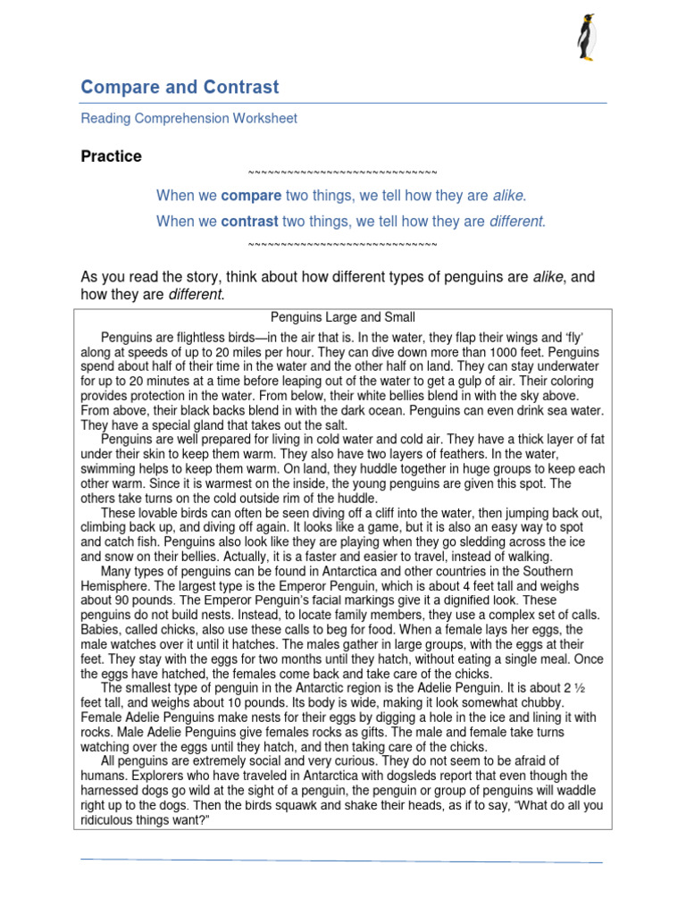 Grade 5 Compare Contrast D | PDF | Penguin | Birds