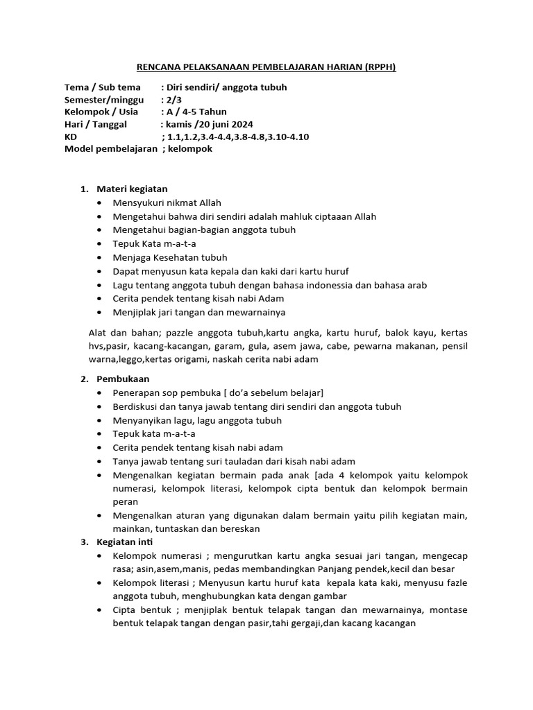 RPPH Bu Lina | PDF | Karier & Perkembangan