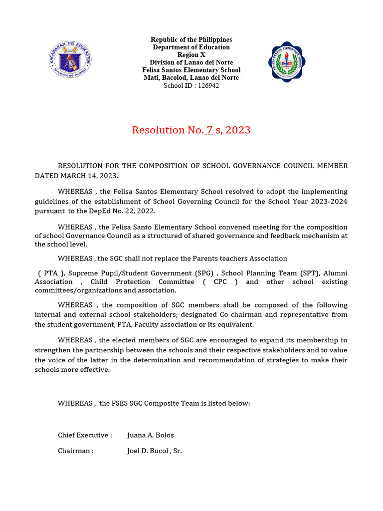 Resolution No 7, 2023 | PDF | Governance