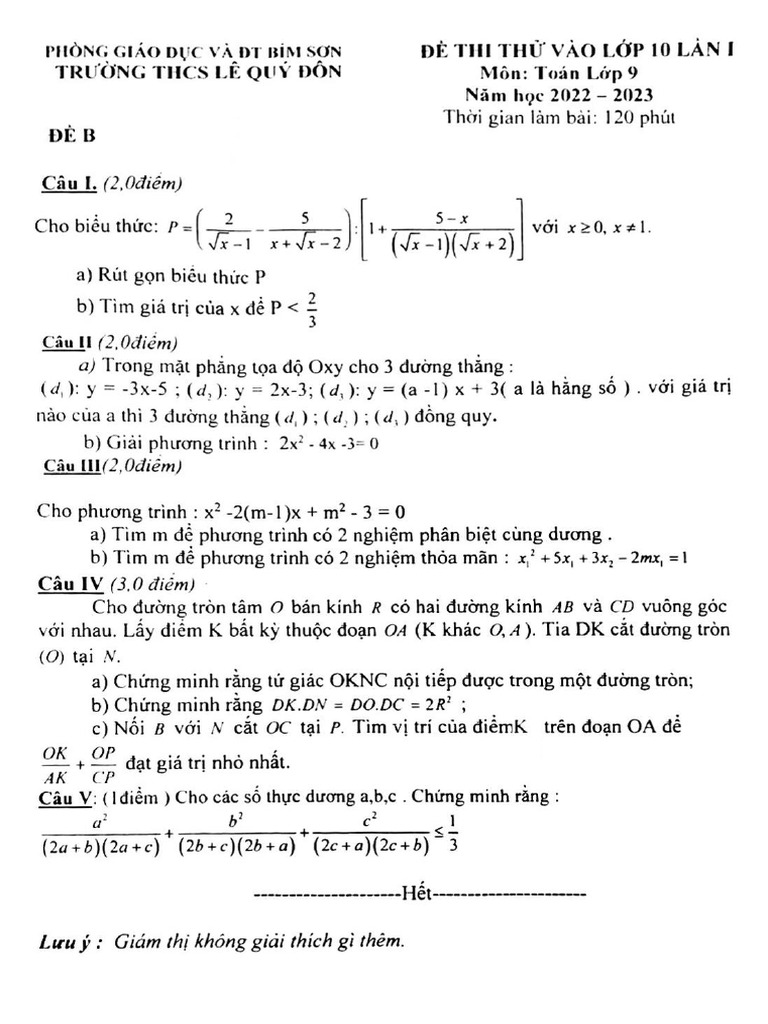 De Thi Thu Toan Vao Lop 10 de 19 | PDF