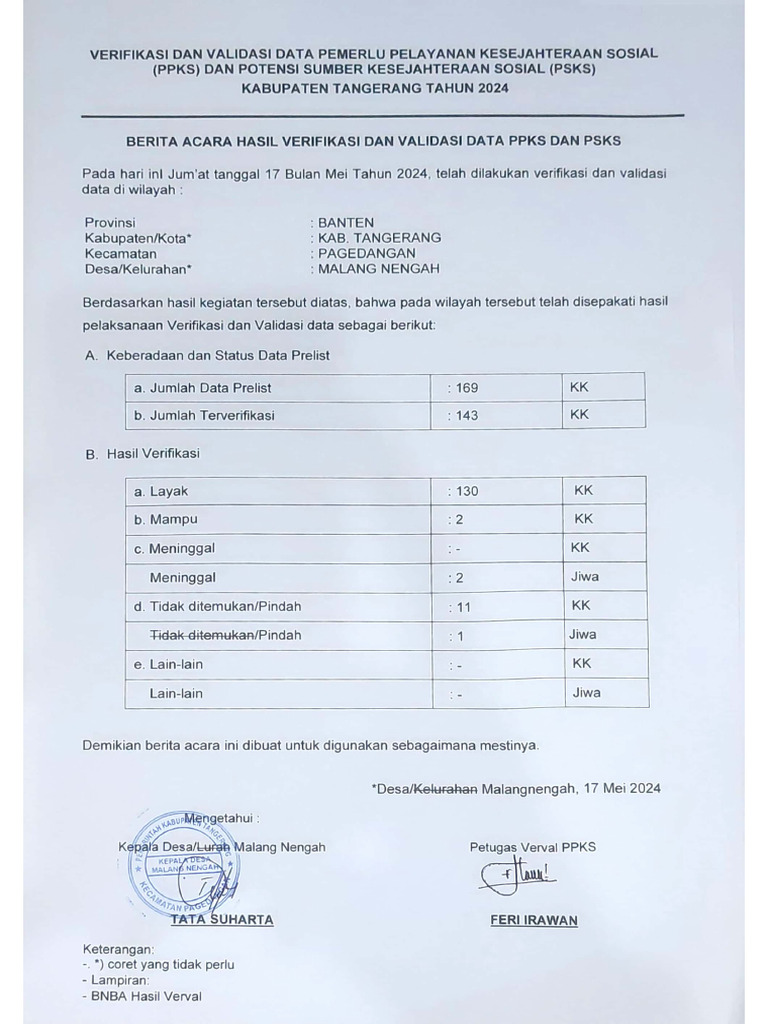 Berita Acara Hasil Verval PPKS - Tahun 2024 | PDF