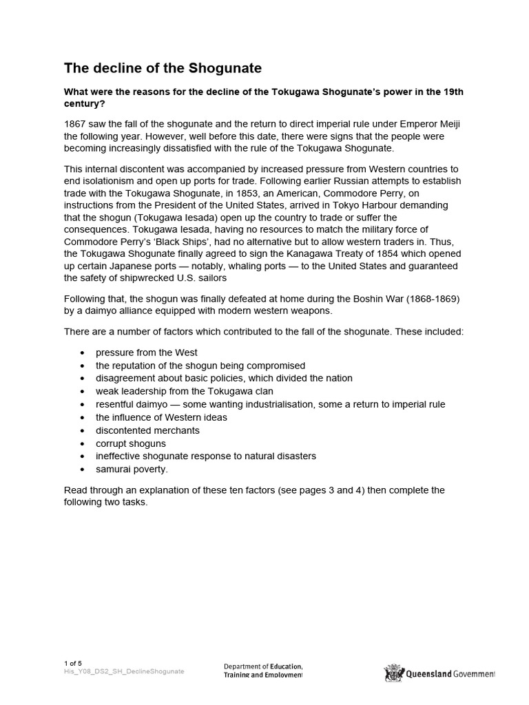 Decline of The Shogunate Reading and Worksheets | PDF | Shogun | Samurai