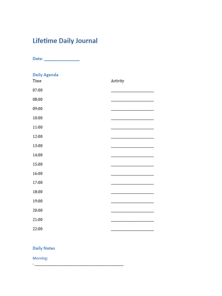 Lifetime Daily Journal Template | PDF