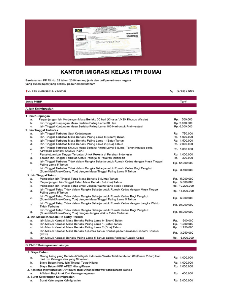Daftar Tarif PNBP 2023 | PDF