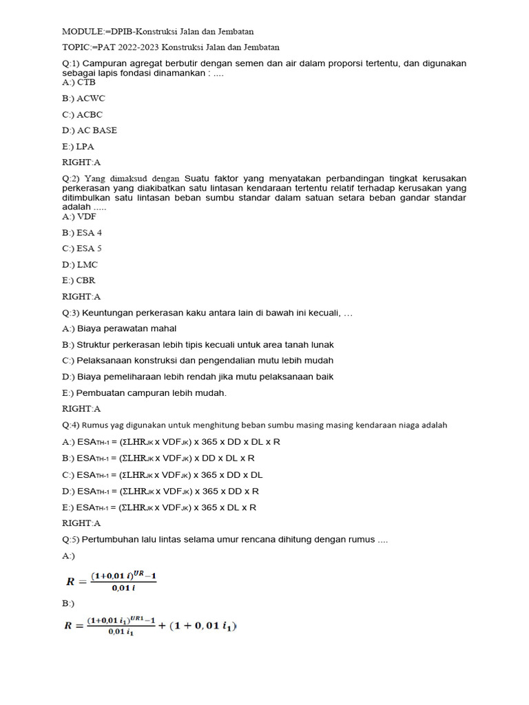 SOAL - PAT GENAP 2023 - XII - DPIB - Konstruksi Jalan Dan Jembatan - Handoko - OK | PDF | Metode ...