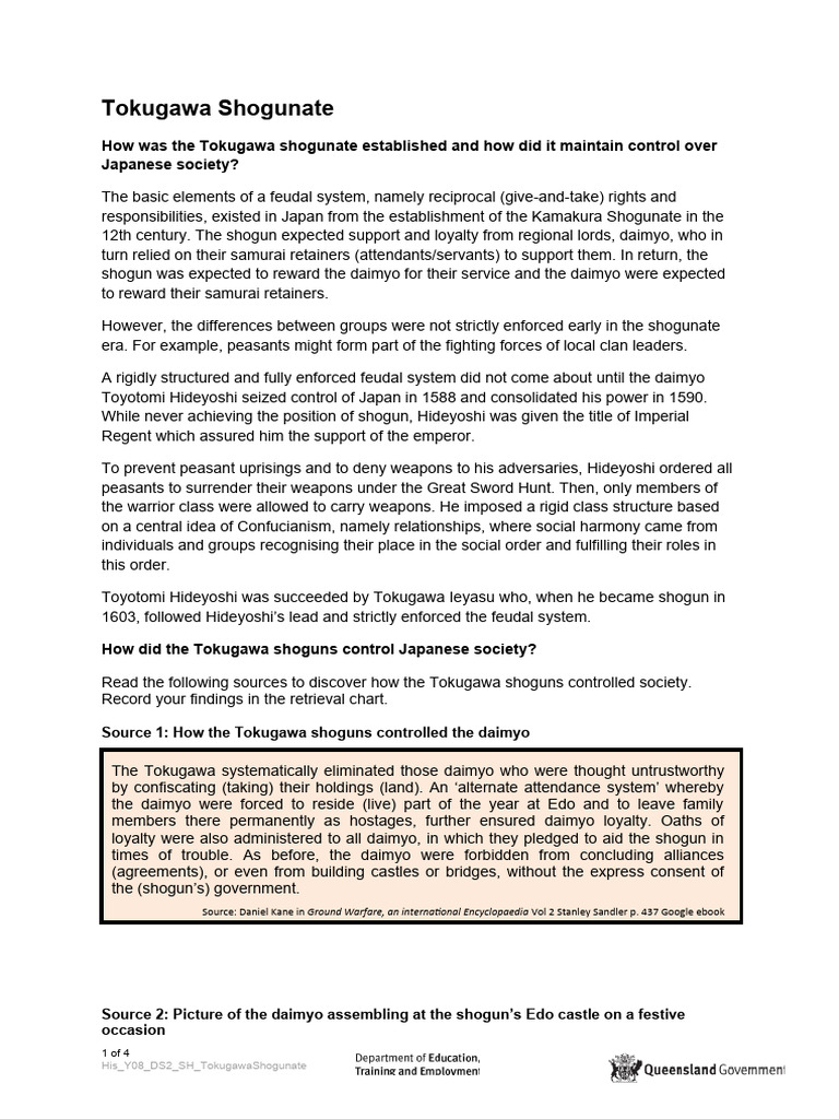 Tokugawa Shogunate Control Reading and Worksheet | PDF | Samurai | Shogun