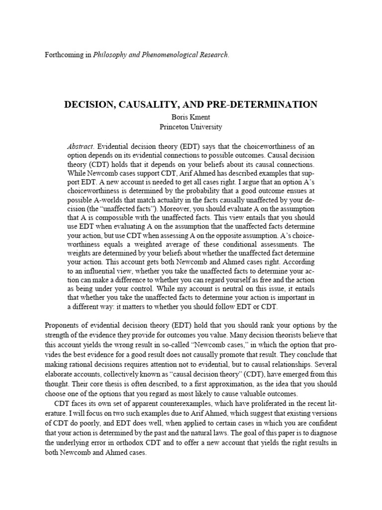 Decision Theory: EDT vs. CDT Analysis | PDF | Causality | Rationality