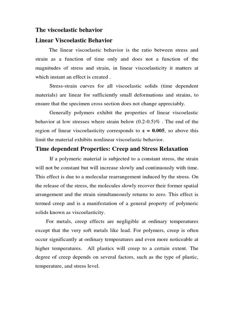 Viscoelastic Behaviour | PDF | Viscoelasticity | Deformation (Engineering)