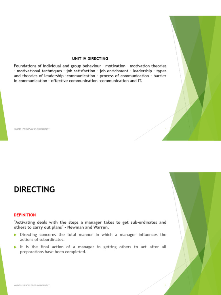 Unit-4 Directing | PDF | Motivation | Motivational