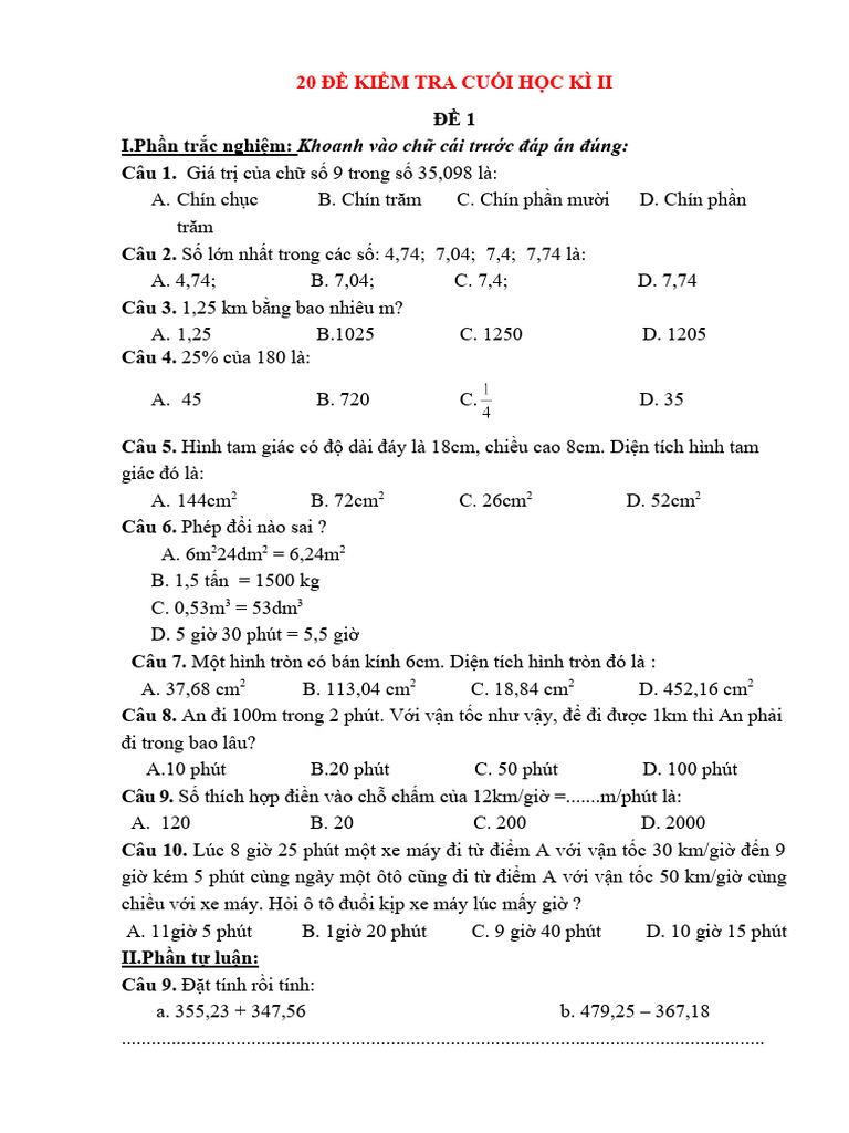 20 de Thi hk2 Toan | PDF