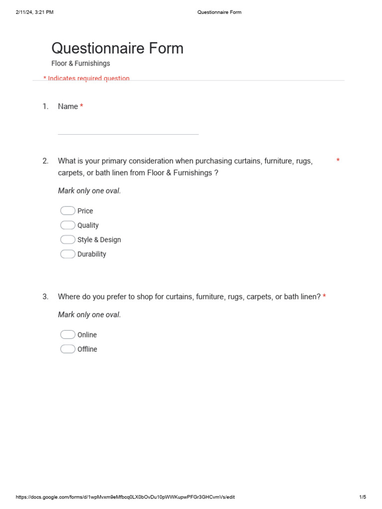 Questionnaire Form | PDF | Carpet | Interior Design