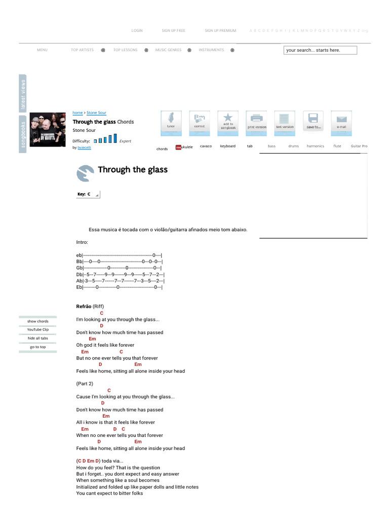 THROUGH THE GLASS Chords - Stone Sour E-Chords | PDF | Musicology