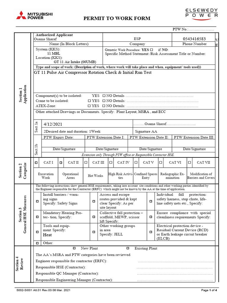 7.1 Att.01 PTW For Purge Air | PDF | Manufactured Goods