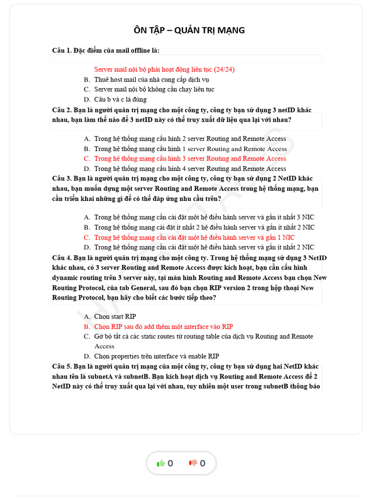 80 Cau Trac Nghiem On Tap Quan Tri Mang Co Dap An Phan 1 - Compress | PDF