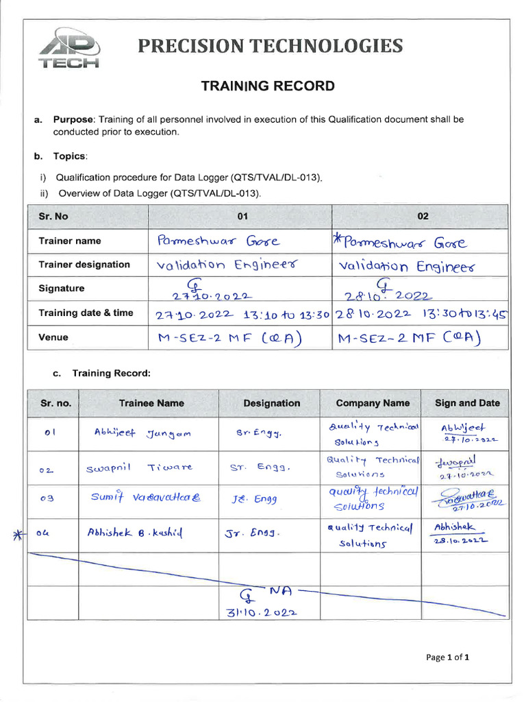 Training Record - 20230415132303 | PDF