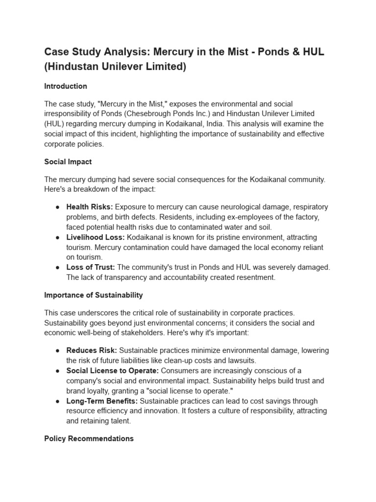 Case Study Analysis - Mercury in The Mist - Ponds & HUL (Hindustan ...