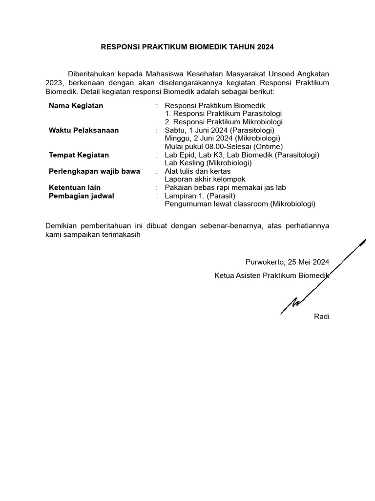 Surat Responsi Biomedik 2 | PDF