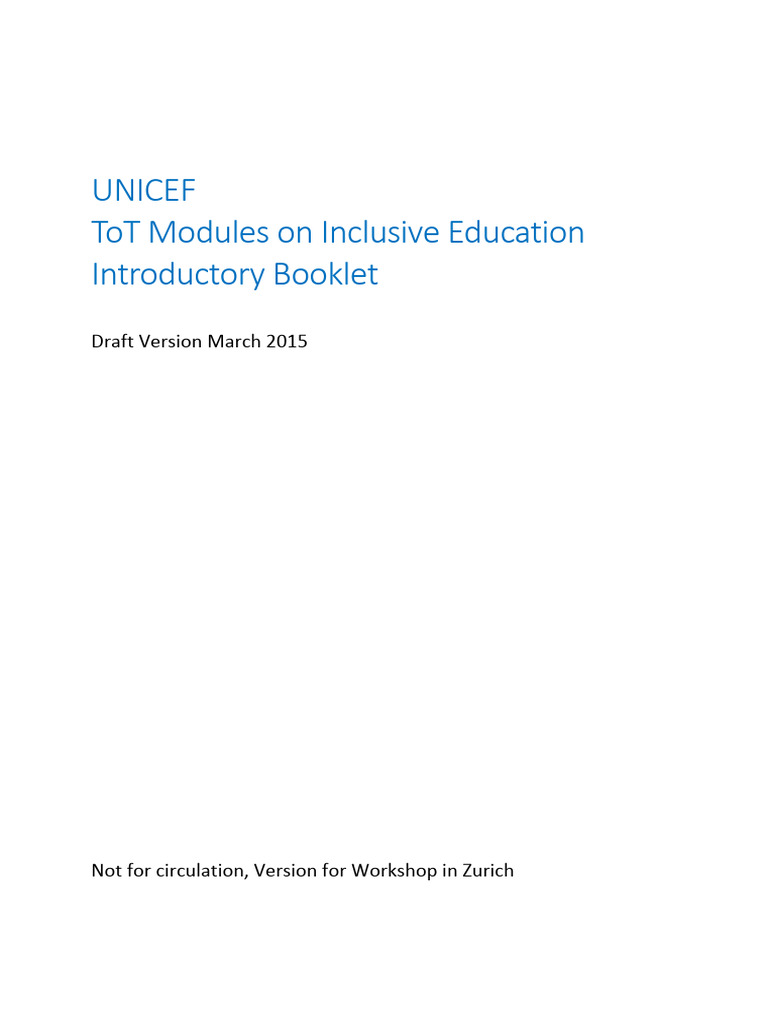UNICEF - Introductory Booklet - March - 2015 - Modules On Inclusive ...