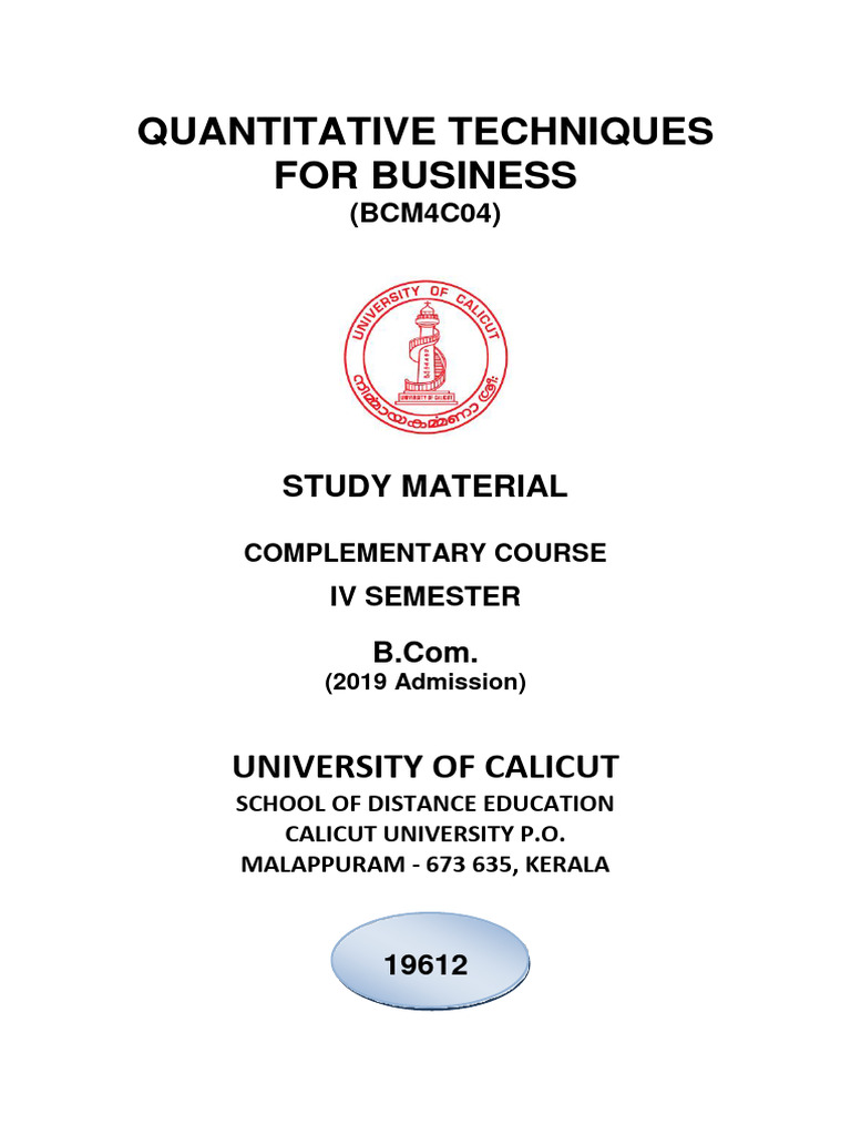 BCM4C04 - Quantitative Techniques For Business | PDF | Mathematical Optimization | Matrix ...