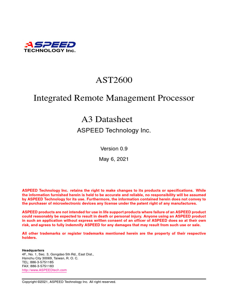 AST2600 Integrated Remote Management Processor A3 Datasheet: ASPEED Technology Inc | PDF ...