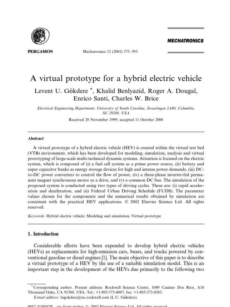 A Virtual Prototype For A Hybrid Electric Vehicle | PDF | Capacitor ...