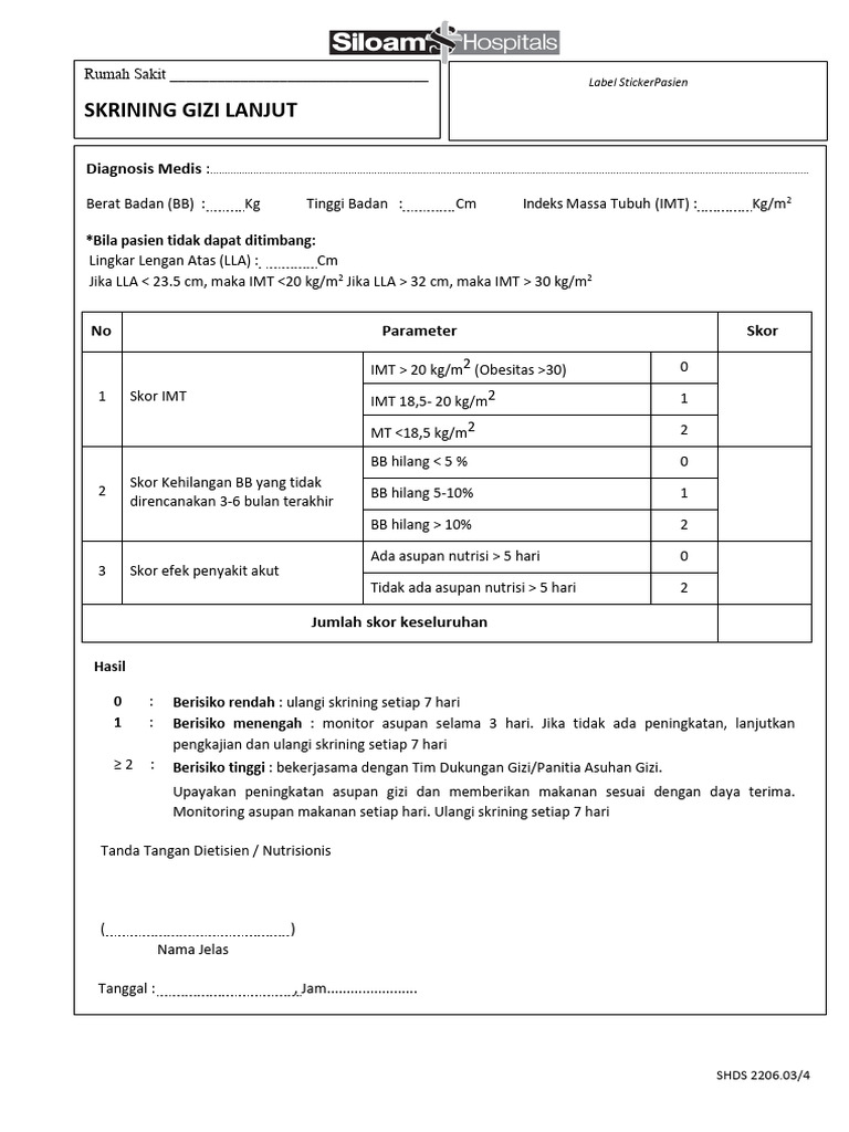 Form Skrining Gizi Lanjut | PDF