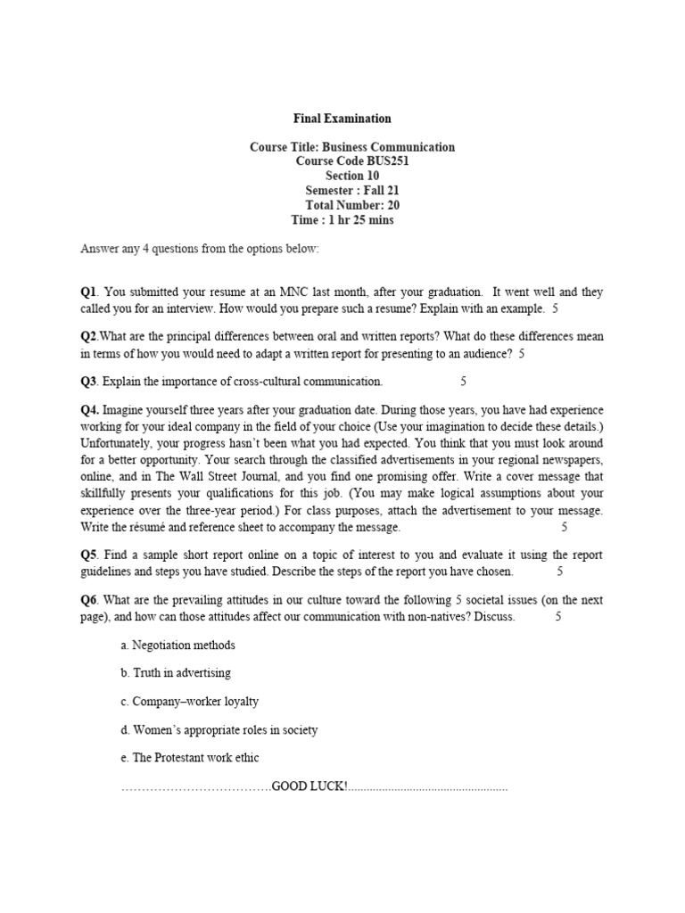 Bus 251 Final Fall 21 | PDF | Communication | Advertising