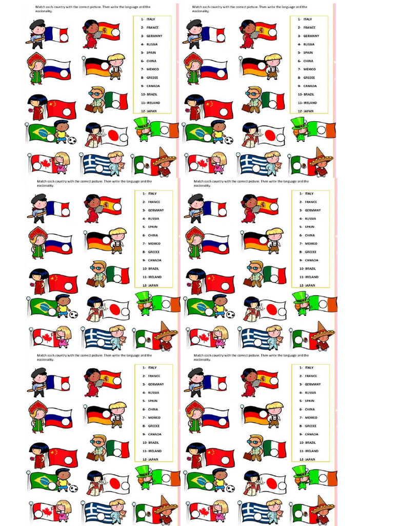 Countries and Nationalities Worksheet 8 | PDF
