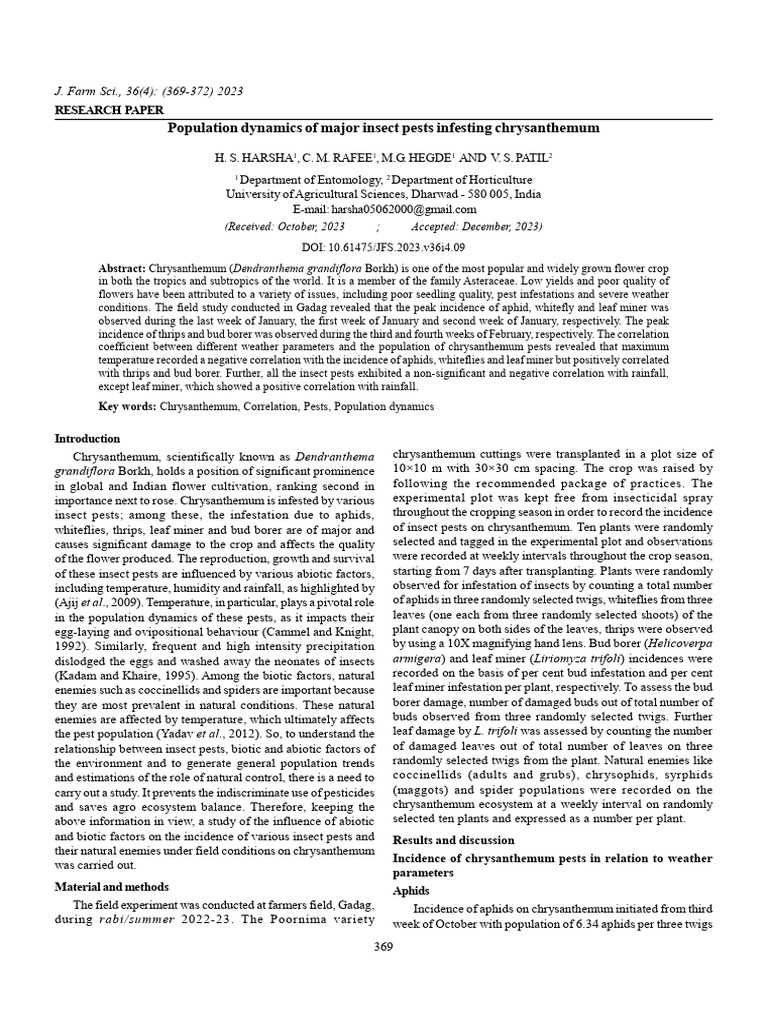 Population Dynamics of Major Insect Pests Infesting Chrysanthemum | PDF ...
