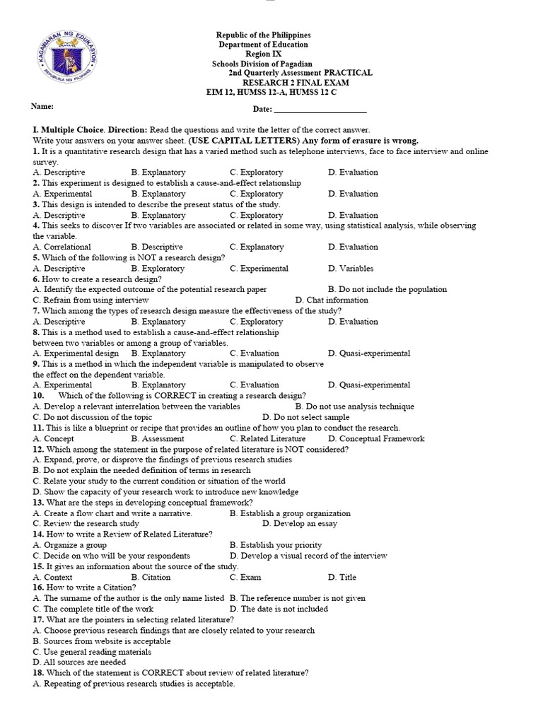 pr2 2nd Quarter Practical Research 2 Exam | PDF | Survey Methodology ...