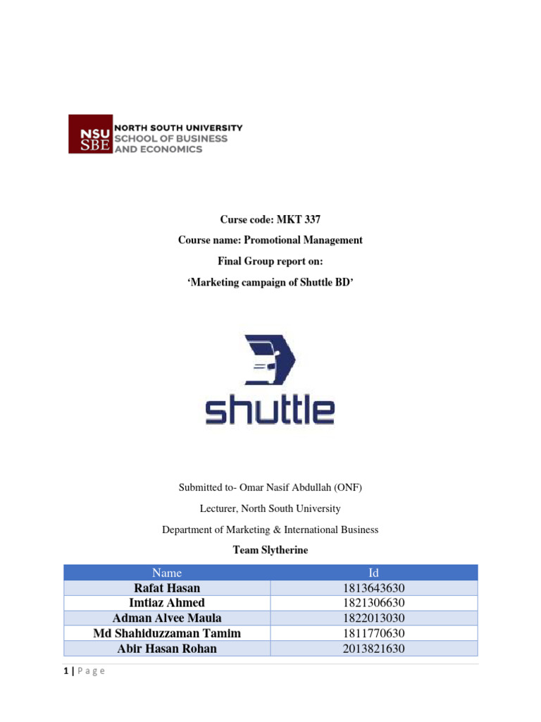 MKT 337 Final Report Shuttlebd | PDF | Advertising | Target Audience