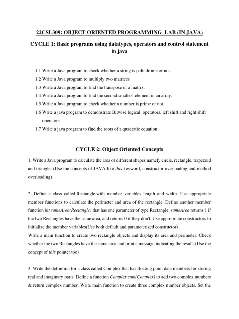 Java Object-Oriented Programming Lab | PDF | Method (Computer Programming) | Class (Computer ...