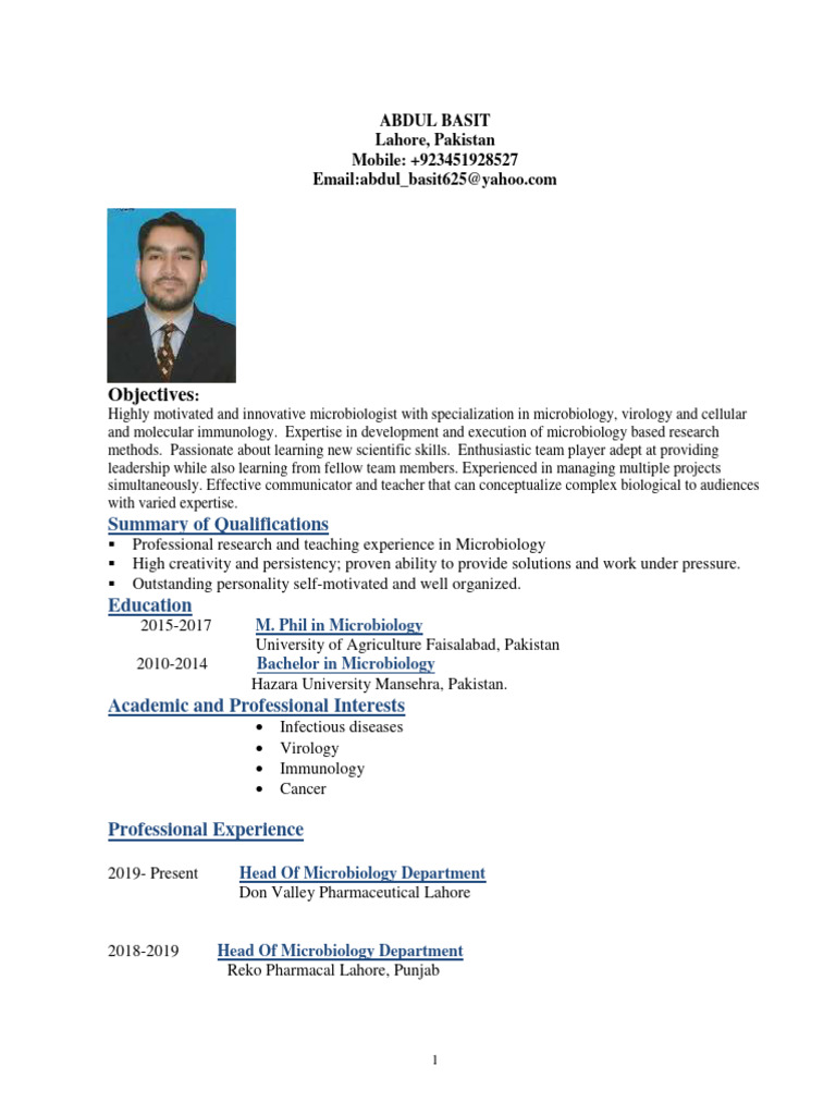 Basit CV.. | PDF | Microbiology | Virology