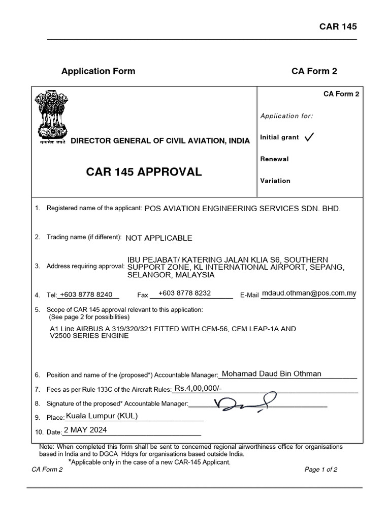 CAR 145 Application: CA Form 2 Guide | PDF | Aviation | Aircraft