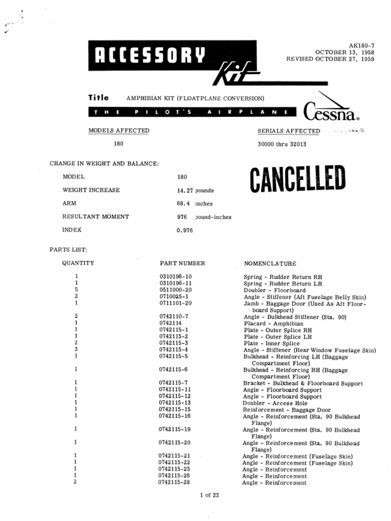 AK180-7 - Amphibian Kit FLoatplane Conversion | PDF