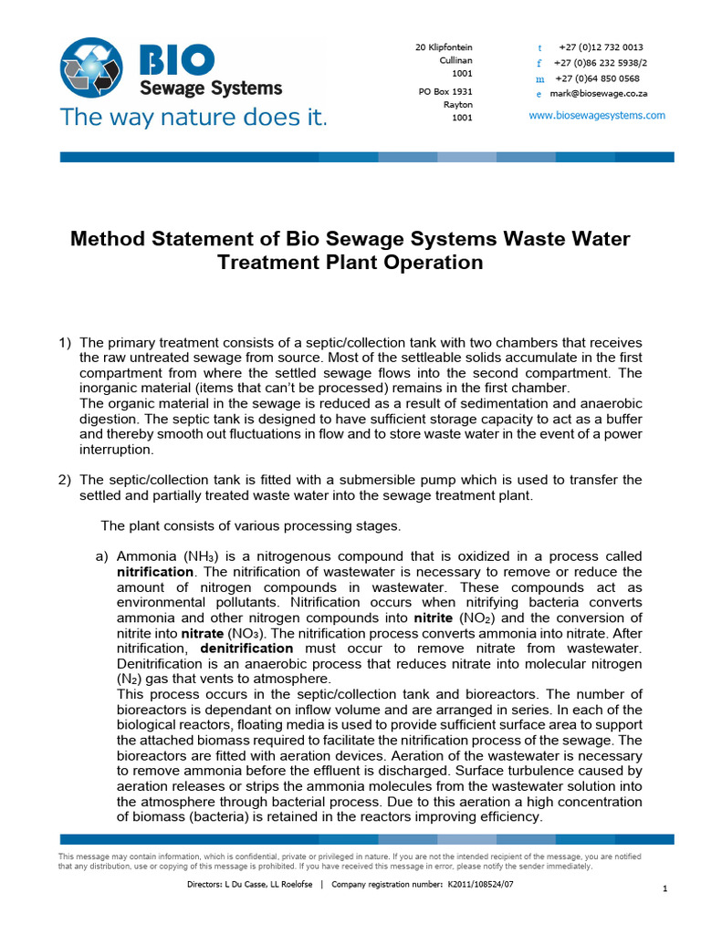 Bio Sewage Systems Wastewater Treatment Guide | PDF | Sewage Treatment ...