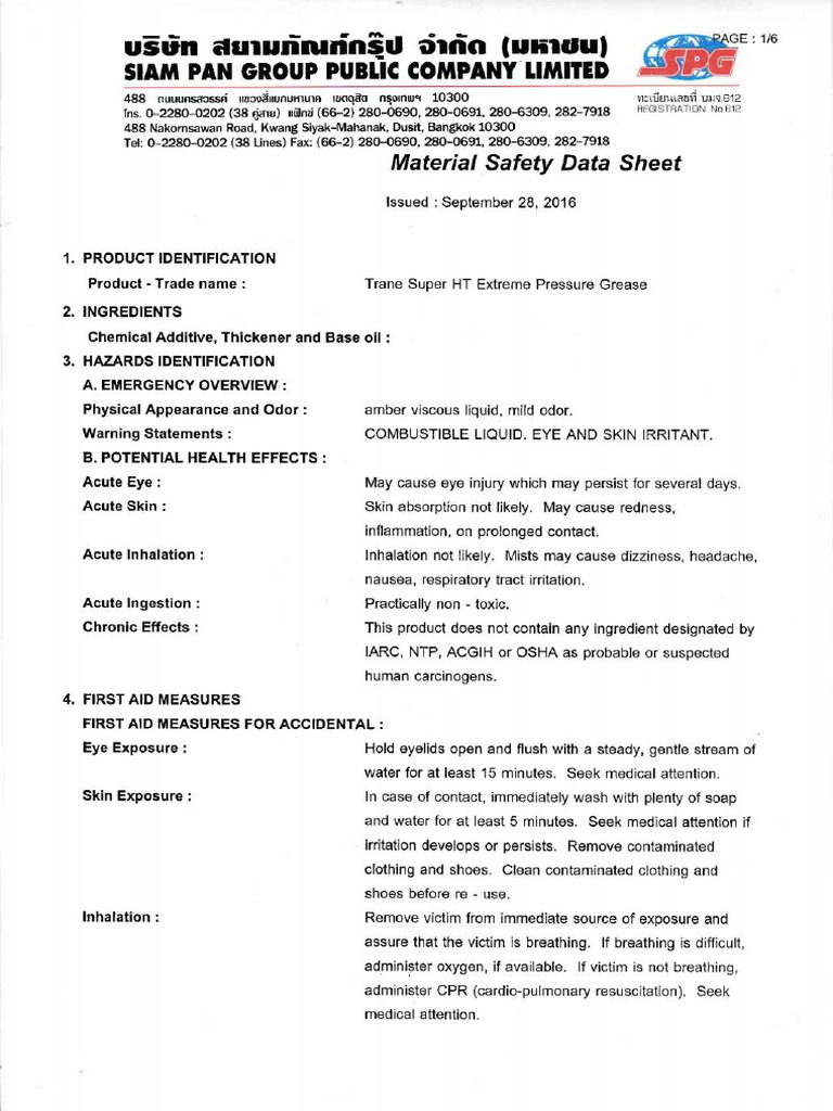 MSDS Trane Super HT | PDF