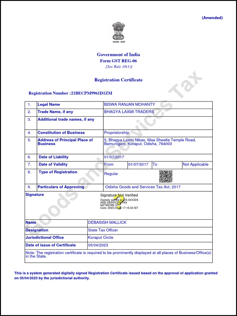 GST Registration Certificate for Traders | PDF | Business | Sole ...