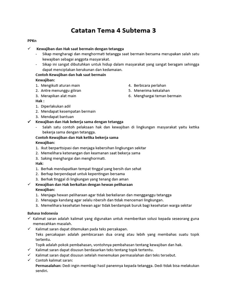Catatan Tema 4 Subtema 3&4 | PDF