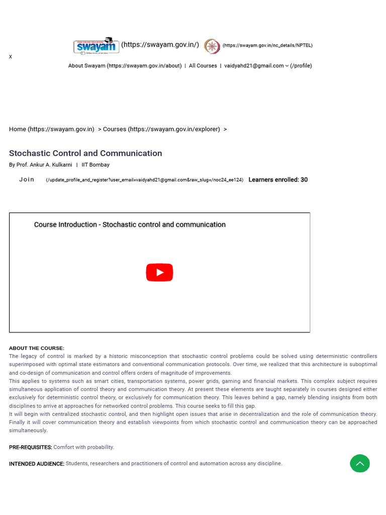 Stochastic Control And Communication Course Pdf Stochastic