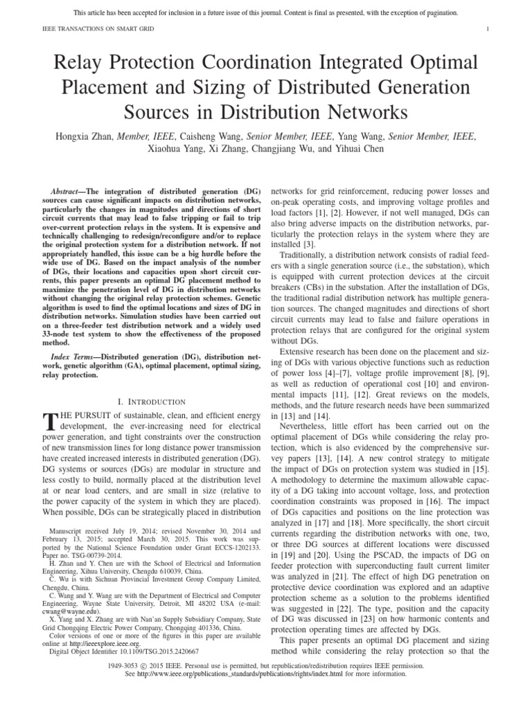 Relay Protection Coordination Integrated Optimal Placement And Sizing Of Distributed Generation